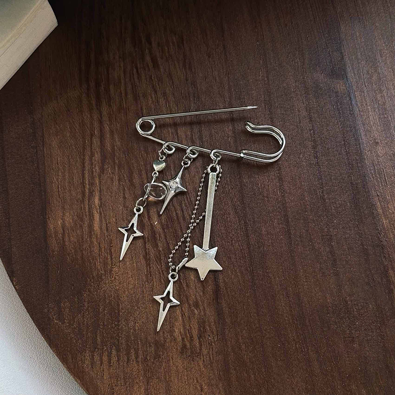 1PC Unique Y2K Silver Star Shaped Clasp Pin Chain Badge Brooch Pin ...