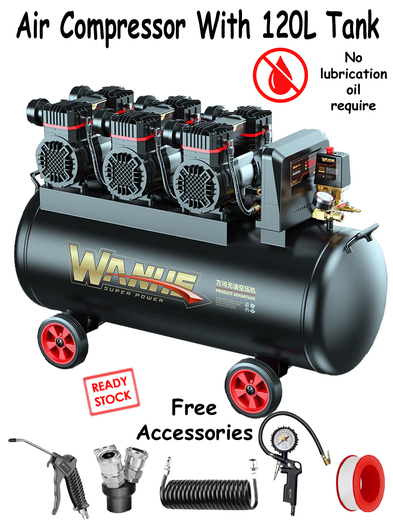 Air Compressor 120L Tank, Oilless Air Compressor Oil Free Air ...