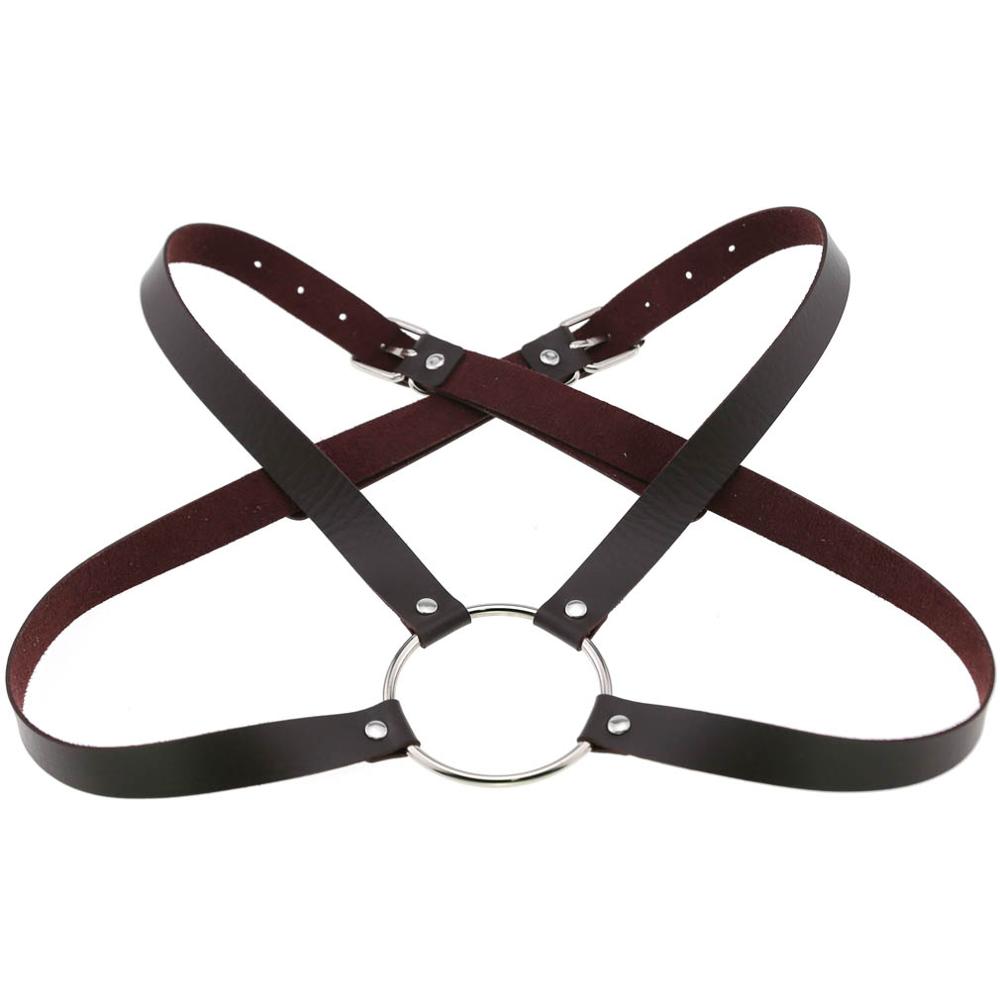 【a470ae32】Woman Men PU Chest Muscle Shoulder Goth Metal Big O Waist ...