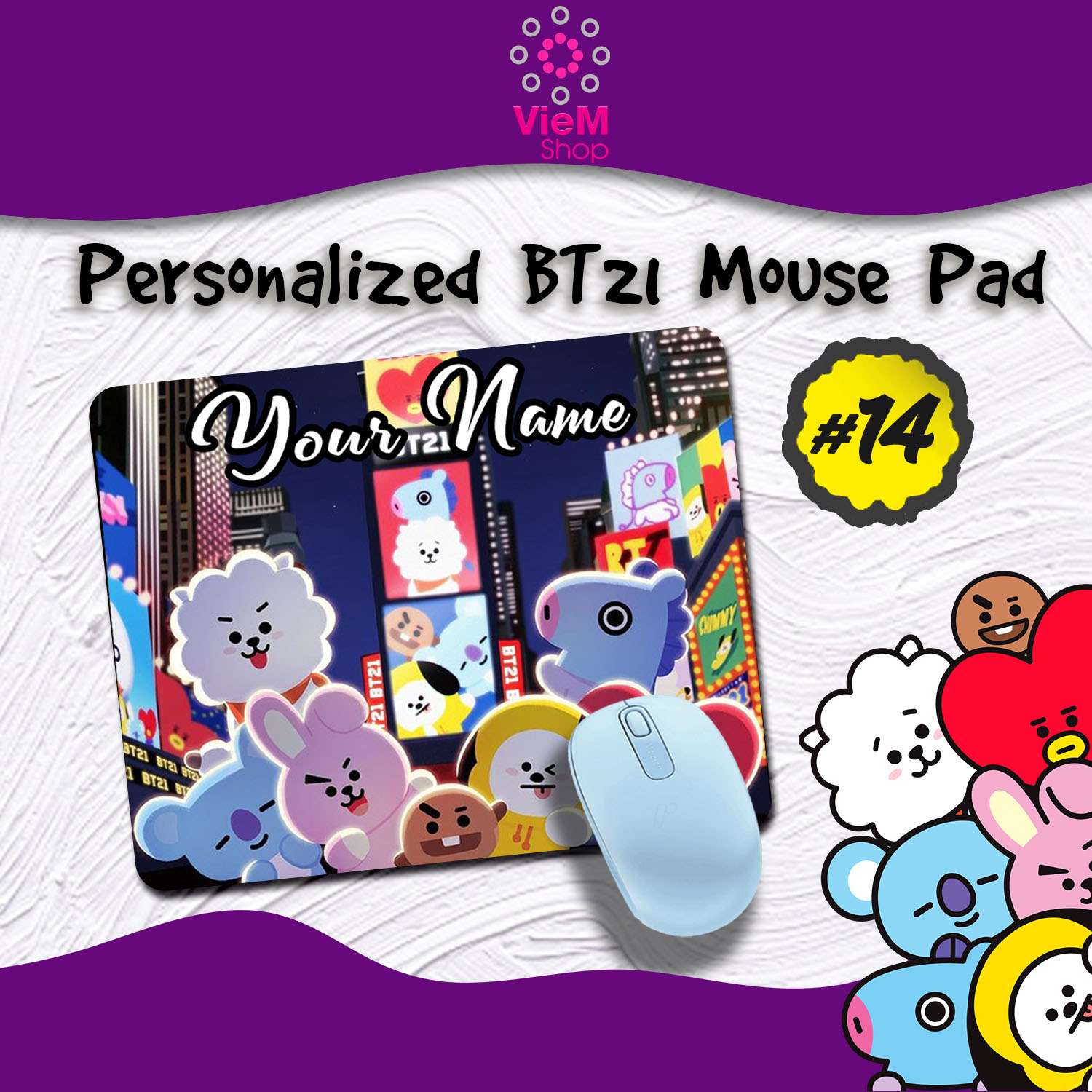 Personalized BT21 Mousepad | Extra Thick Mouse Pad Characters of BTS ...