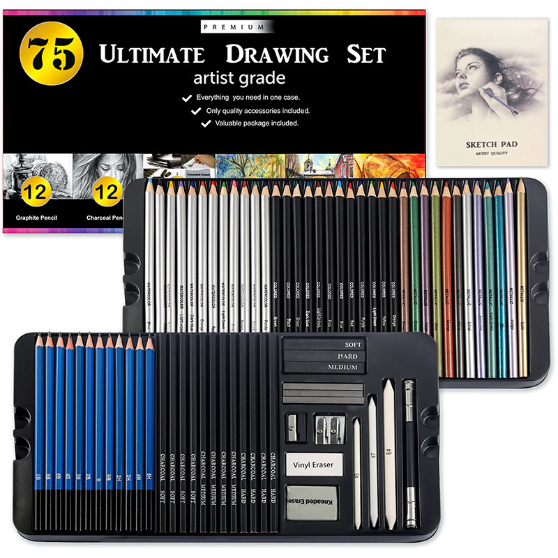 34PCS Drawing Pencils Sketch Art Set Drawing and Sketch Set Includes 12 ...