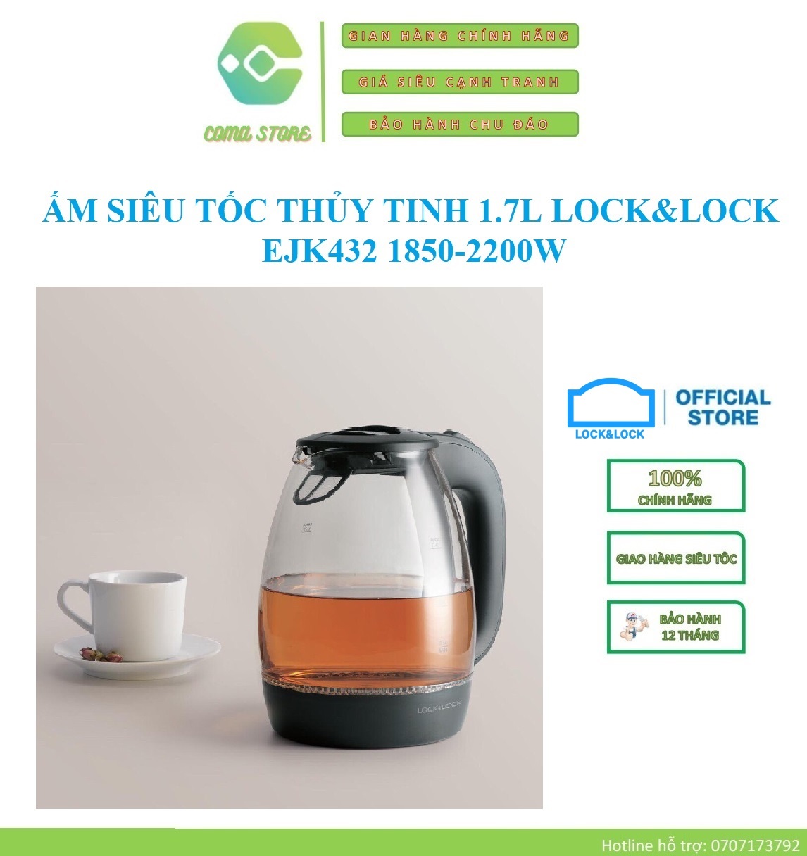 EJK432 - ẤM SIÊU TỐC THỦY TINH 1.7L LOCKLOCK 1850-2200W BẢO HÀNH CHÍNH ...