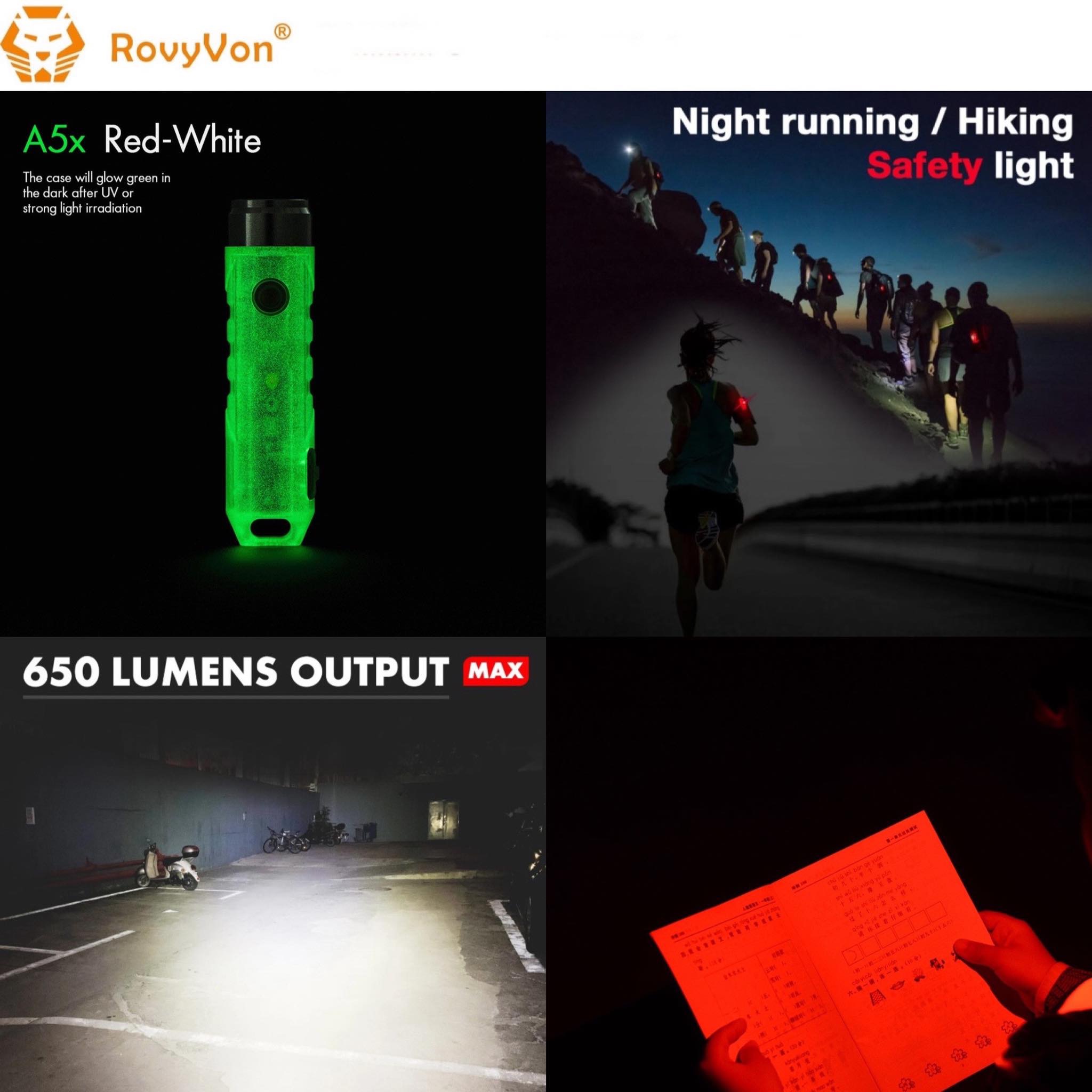 RovyVon Aurora A5x Red/White Green GITD Keychain Flashlight ...
