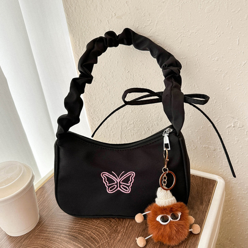 Cute Embroidered Bowknot Butterfly Shoulder Bag Women Pleated Handbag ...