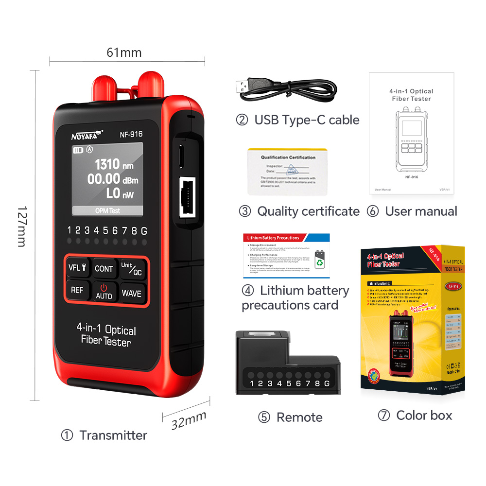 NOYAFA NF-916 Fiber Optical Power Meter VFL REF FC SC ST Visual Fault ...