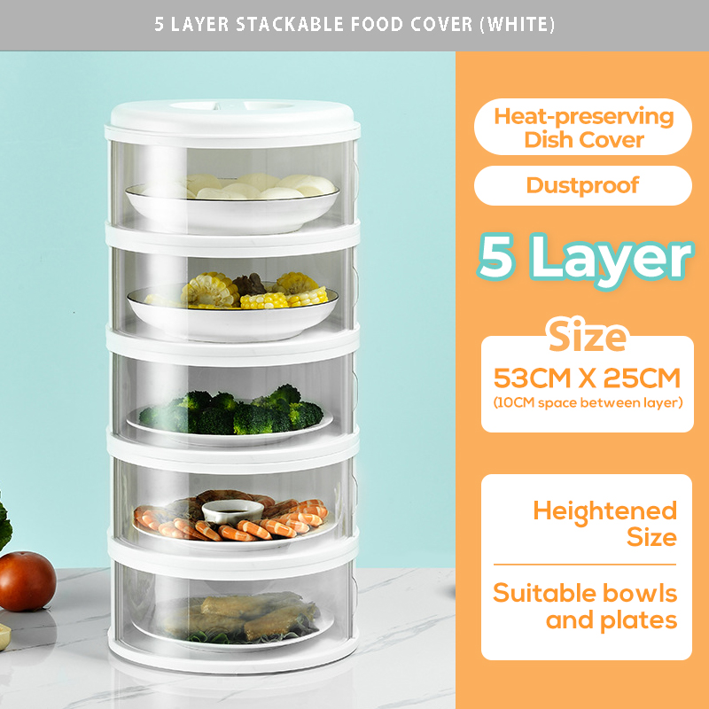 𝟱 𝗟𝗔𝗬𝗘𝗥 》 Food Cover Transparent Stackable Insulation Dish Dustproof ...