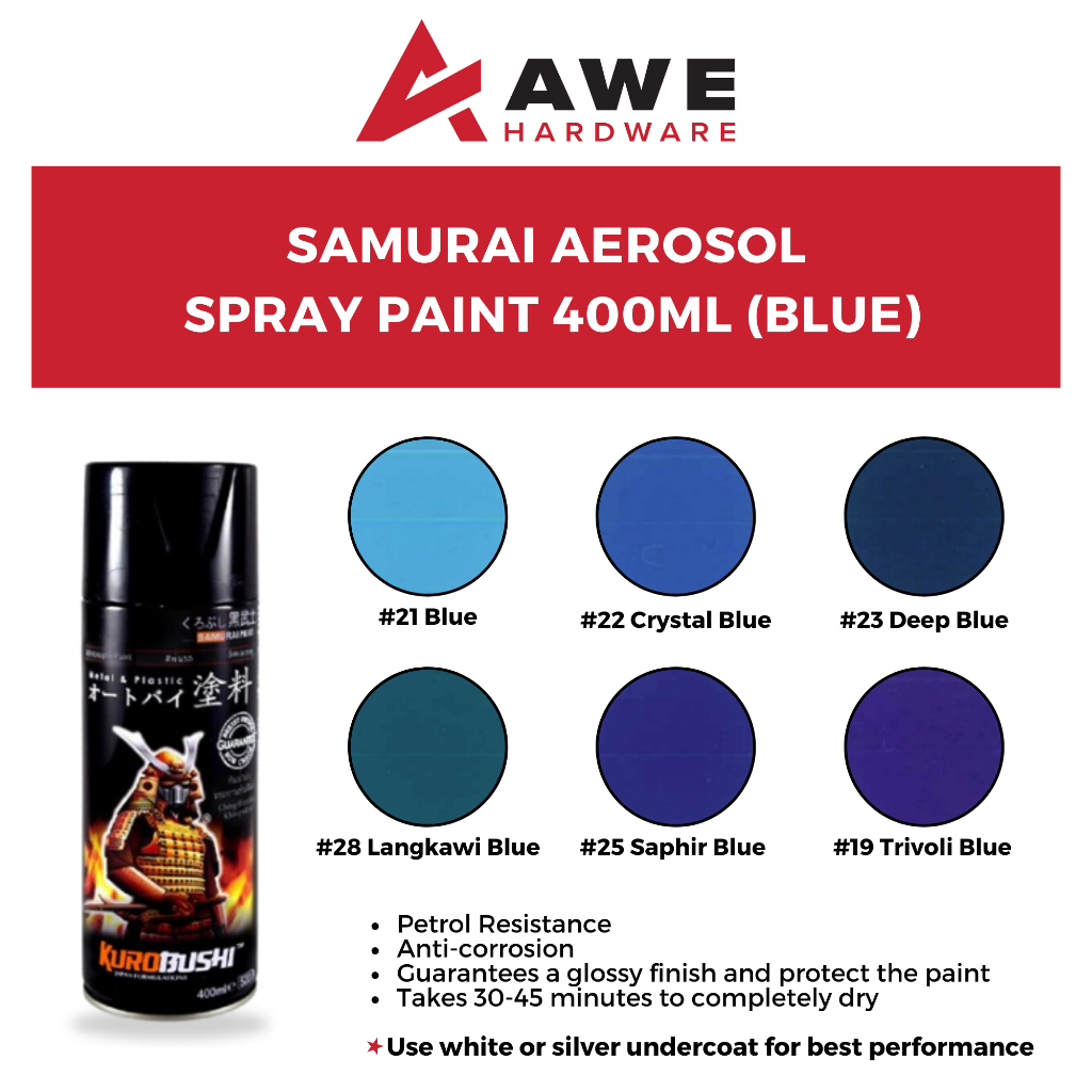 Samurai Spray Paint Standard Colors 400ml Cat Sembur Warna Motosikal ...