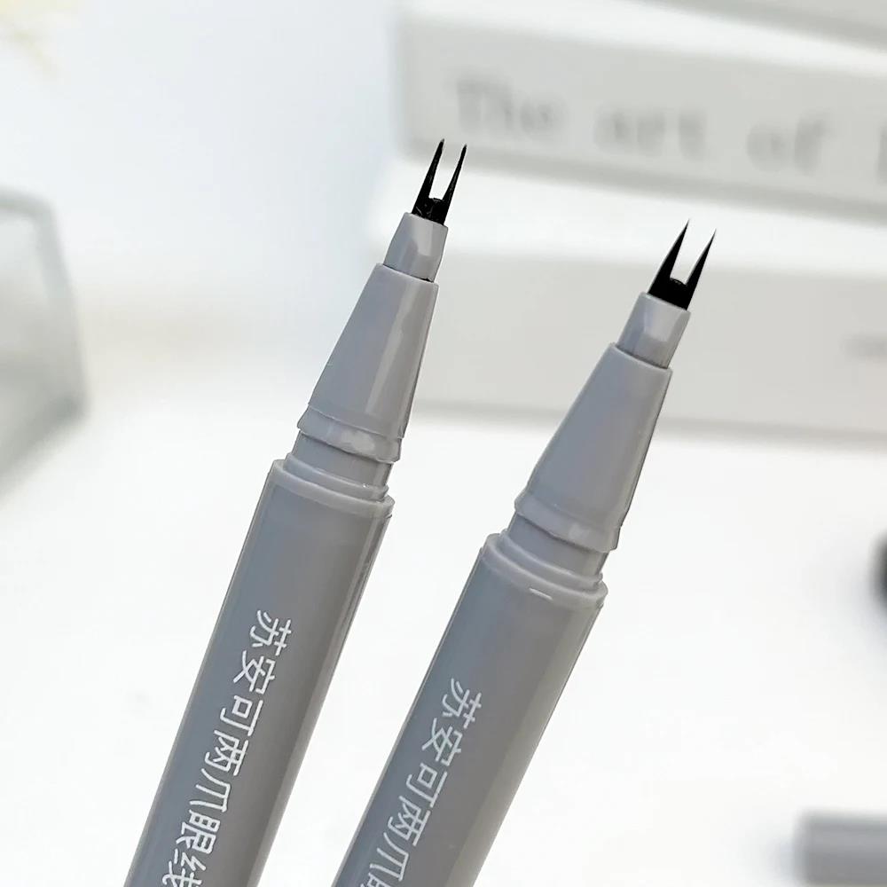 Waterproof Double Forked Tip Lower Eyelash Pen Makeup Ultra-thin 2 Fork Tip Liquid Eyeliner ...