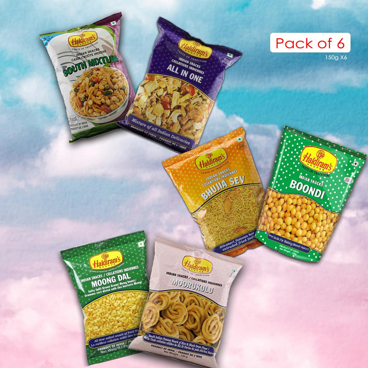 Haldiram's snacks pack of 6 Haldiram's All In One 150g, Haldiram's ...
