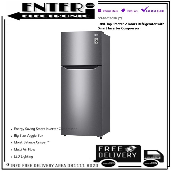 LG GNB202SQIB - KULKAS LEMARI ES 2 PINTU SMART INVERTER LG GN B200SQIB | Lazada Indonesia