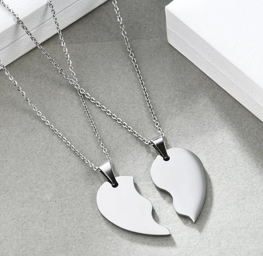 2 Pcs Set Heart Broken 2 Locket With 2 Chain - Heartbroken Non Magnetic ...