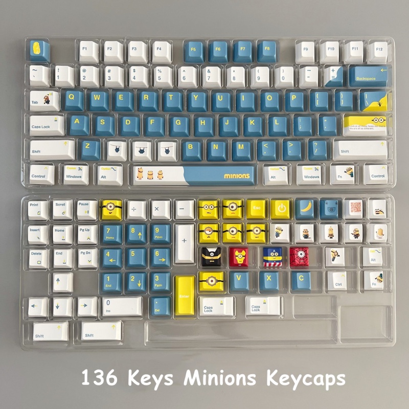 136 คีย์ Minions Keycaps Cherry Profile อะนิเมะน่ารัก PBT Dye Sub แป้น ...