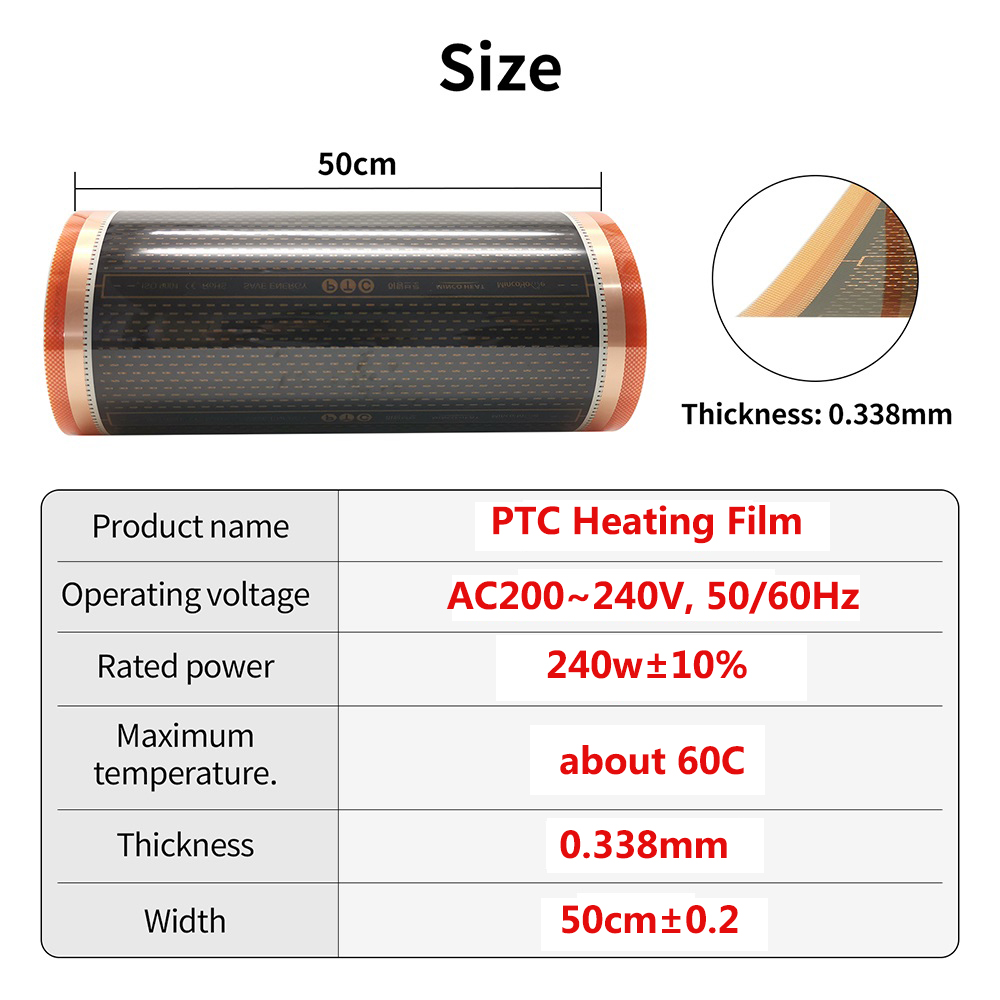 MINCO HEAT 240w/m2 New Graphene PTC Heating Film AC200~240V about 60C ...