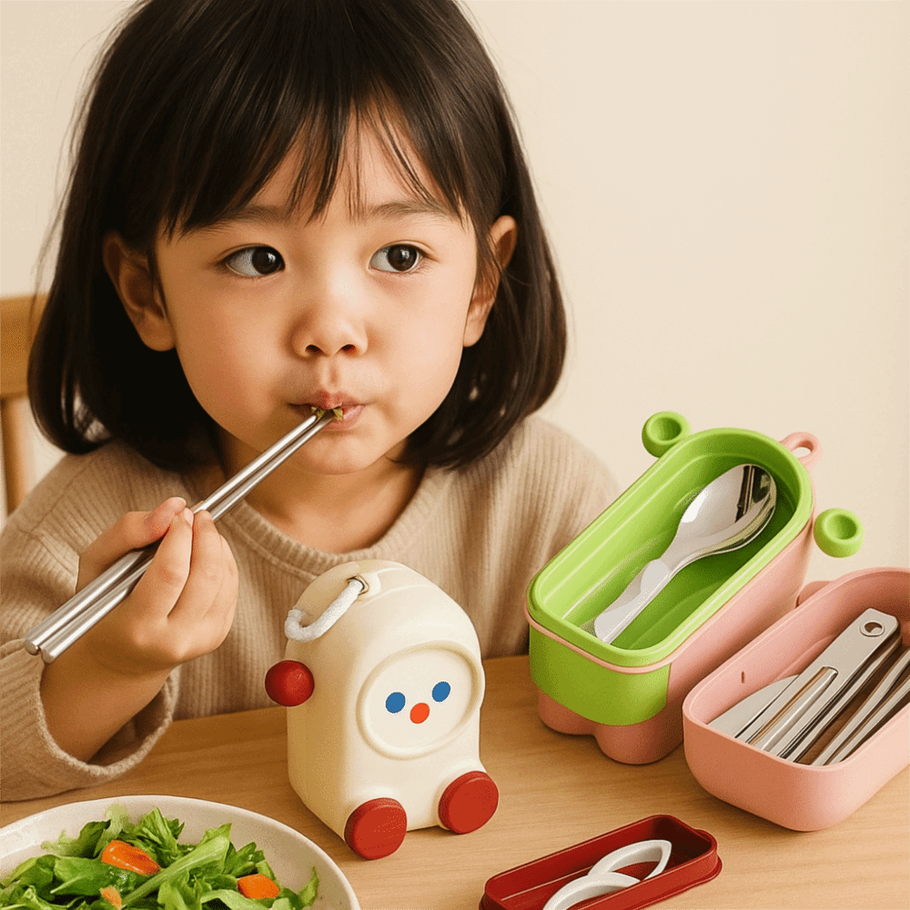 Cute Cartoon Cutlery Set Robot Shape with Storage Box Children ...
