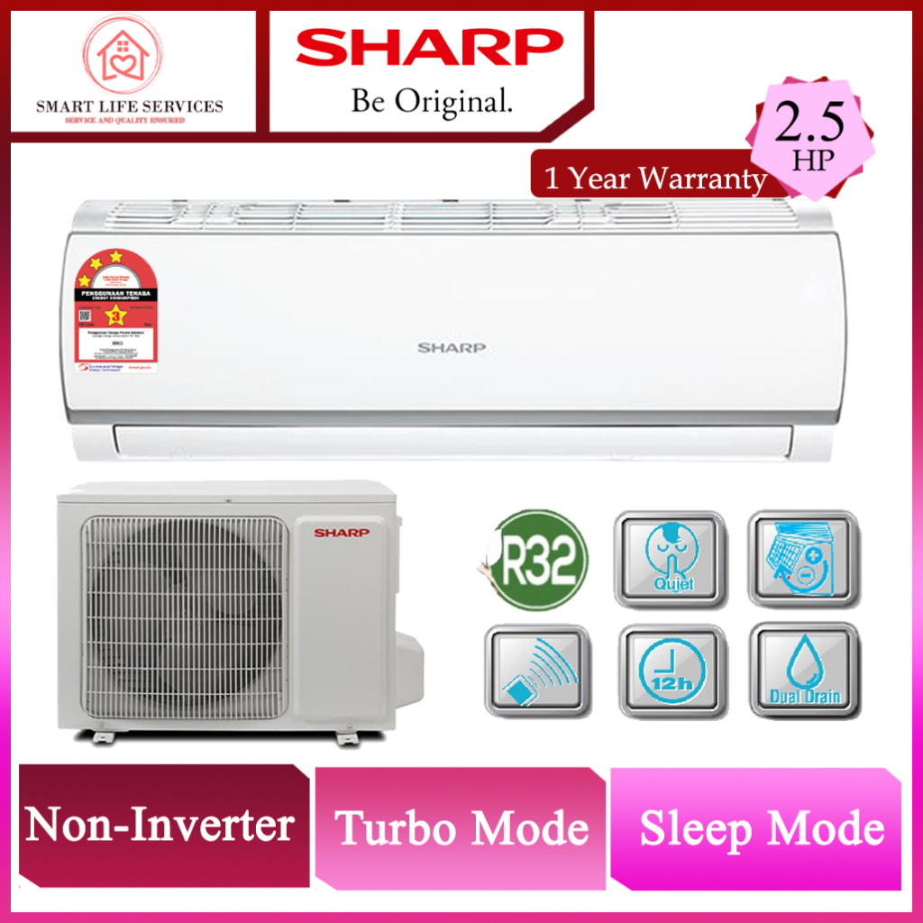 Sharp 1HP/1.5HP/2HP/2.5HP Non Inverter Air Conditioner R32 Aircond Self-Cleaning & Energy Saving ...
