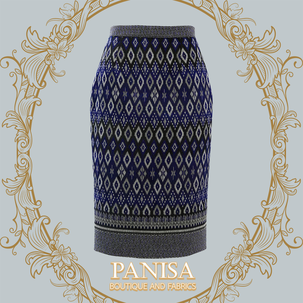 แบรนด์ PANISA จิตรลดาแขนสั้น NO.1สีน้ำเงินลายขิด ชุดทำงานผ้าไทย ...