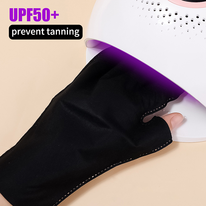 A Pair Nail Tools Anti-ultraviolet UV Gloves Sun Black Half Exposed ...