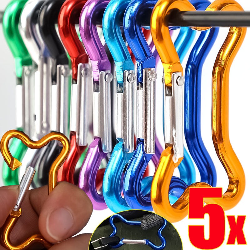 5Pcs Bone Shape Carabiner Outdoor Climbing Camping Buckle Bold Aluminum ...