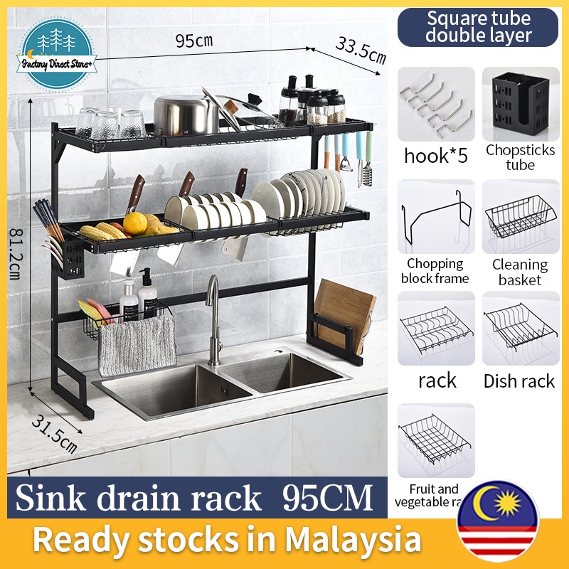 Dish Rack Stainless Steel Kitchen Double-Deck Rak Pinggan Rak Dapur ...