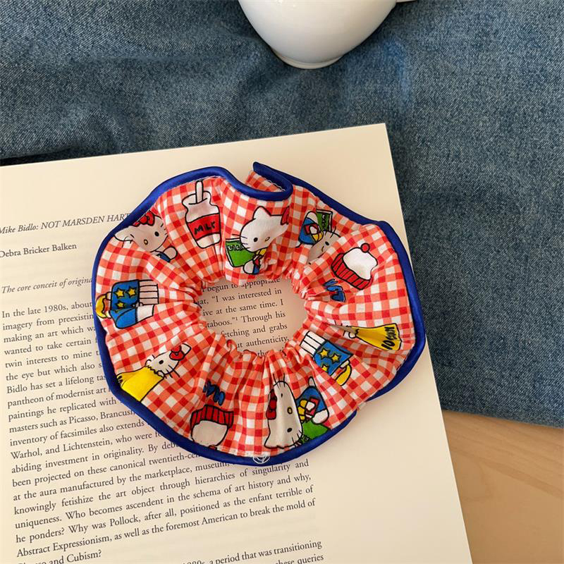 Cute Hello Kitty High Elastic Plaid Large Intestine Hair Rope Girl ...