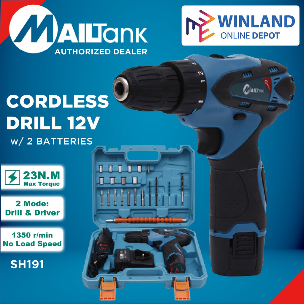 MAILTANK by Winland Cordless Drill w/ 2 PCS Lithium Ion 12V Batteries ...