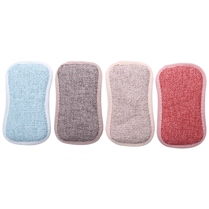Microfiber Double-Sided Dish Scrub Sponge, 4 Pack Washing Up Cleaner ...