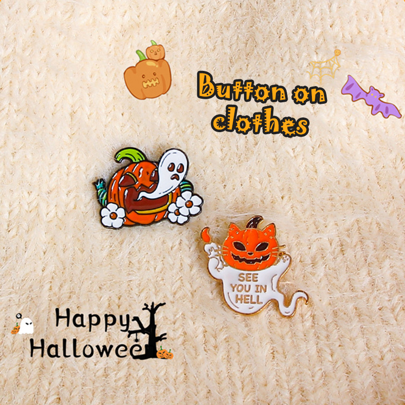 Cartoon Halloween Ghost Pumpkin Cat Metal Hairpin Badges Pins Backpack ...