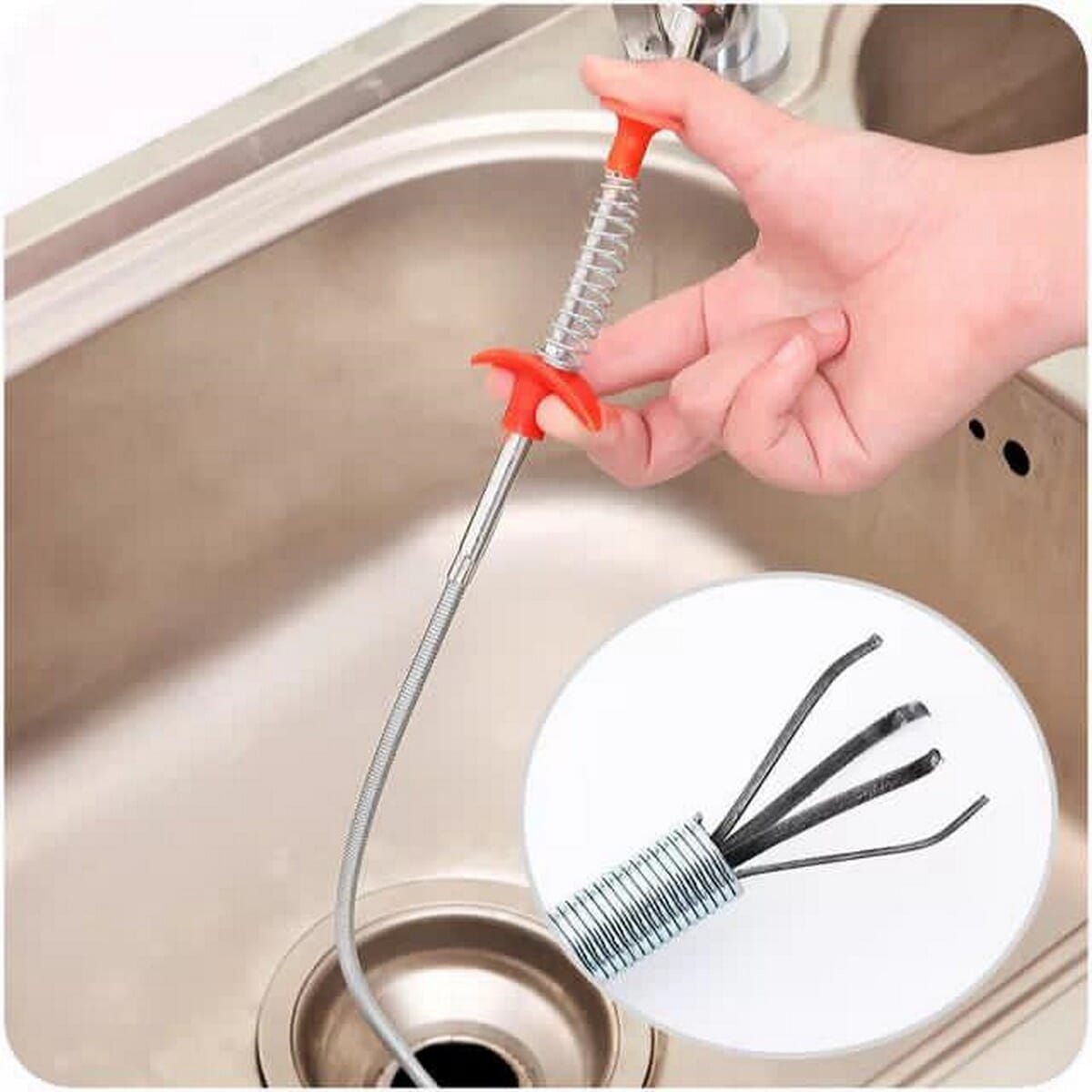 160cm Flexible, 4 Claw Pick-Up Tool, Jewelry Retriever, Clog Remover, Drain Snake in Chrome Sink ...