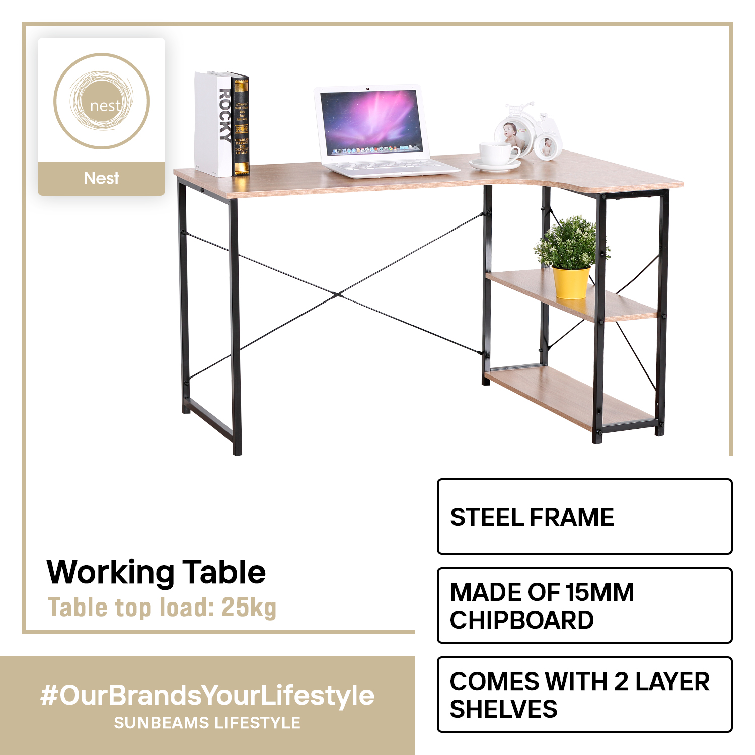 NEST DESIGN LAB Premium L-Shaped Working Desk, Computer Table, Study ...