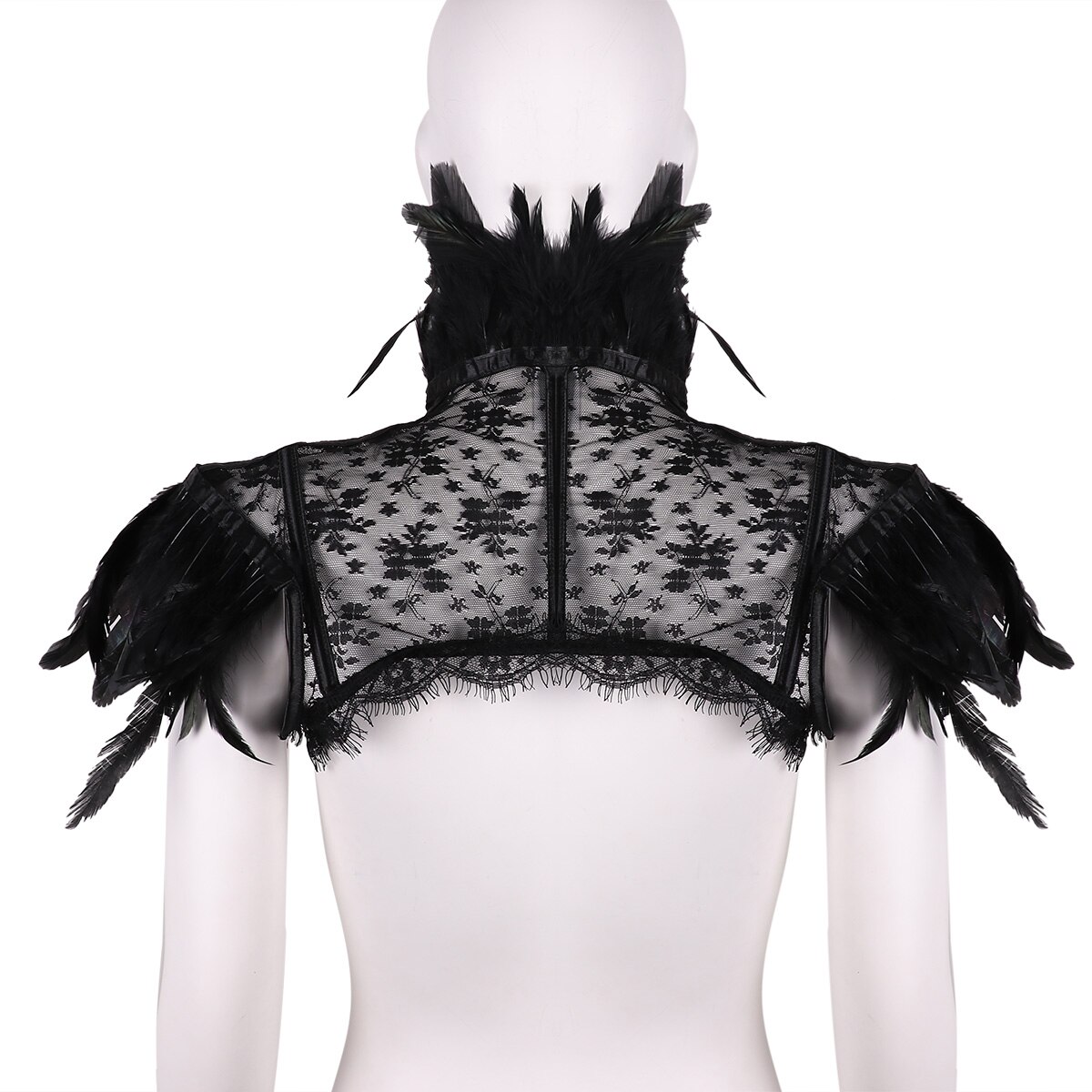 Women Shrug Shawl Vintage Goth Punk Stole Cape Rooster Feathers Lace ...