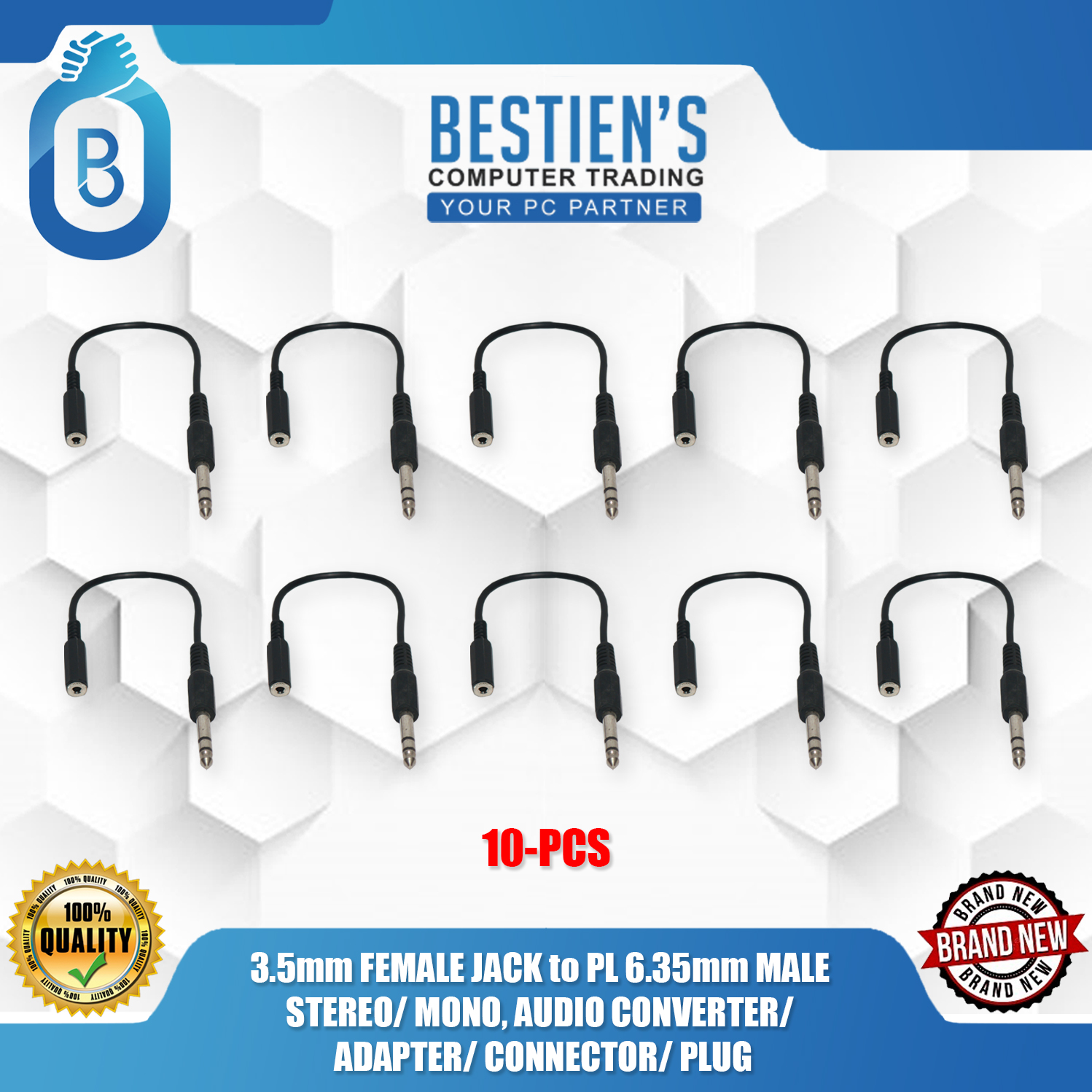 3.5mm FEMALE JACK to PL 6.35mm MALE STEREO/ MONO, AUDIO CONVERTER ...