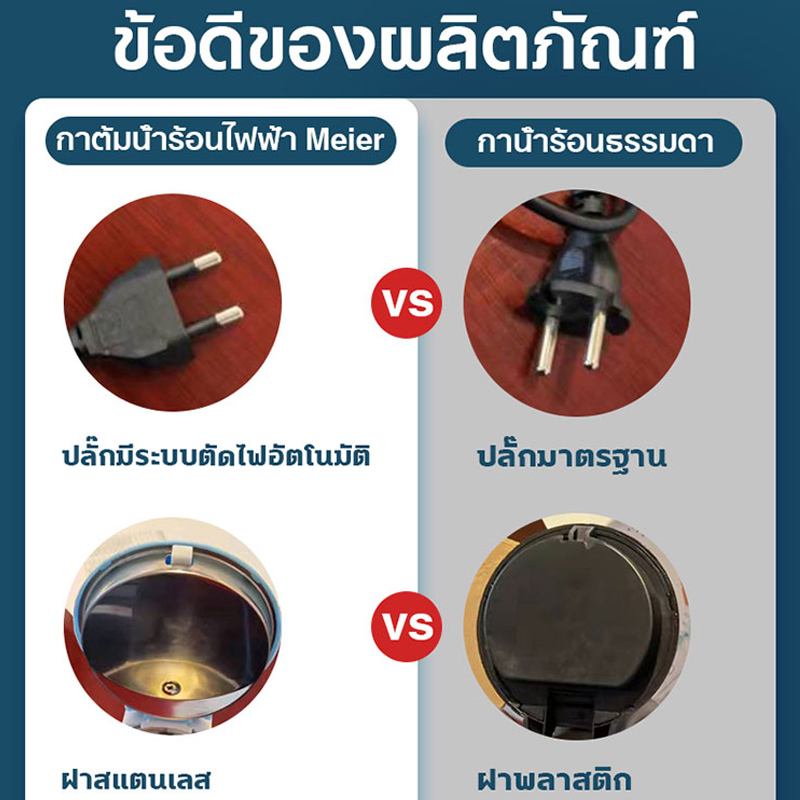 กาต้มน้ำไฟฟ้า Meier 1.8ลิตร ตัดไฟอัตโนมัติ รักษาอุณเลสหภูมิ กาต้มน้ำขนาดเล็ก Electric kettle 1 ...
