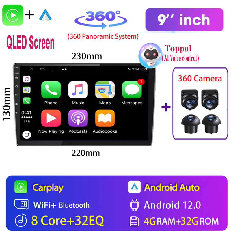 9inch 10 inch QLED Touch Screen Android Car Radio 2Din 8 Core 4G+32G ...