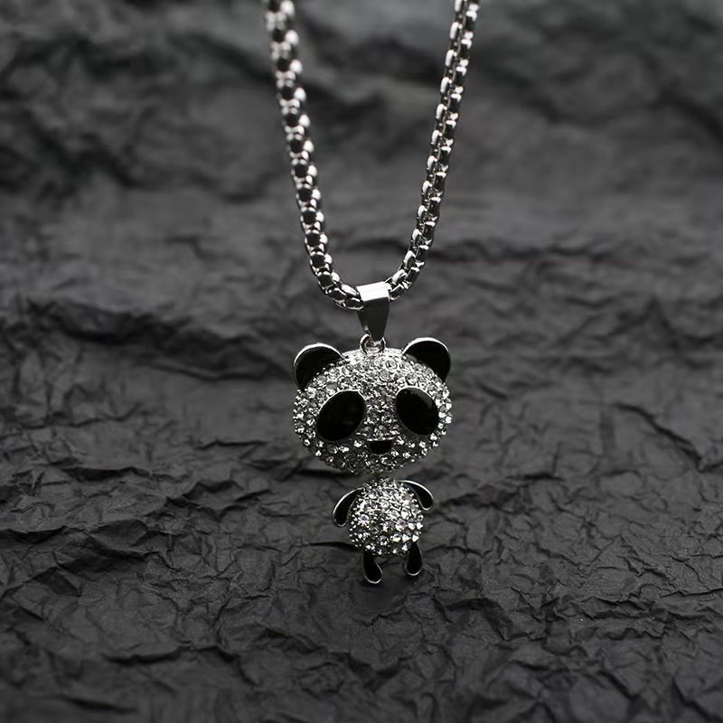 Full Diamond Cute Little Panda Necklace Light Luxury Niche Hip Hop ...