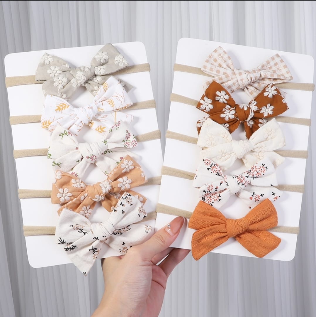 5Pcs/set Print Bows Baby Headbands for Children Elastic Baby Girls ...