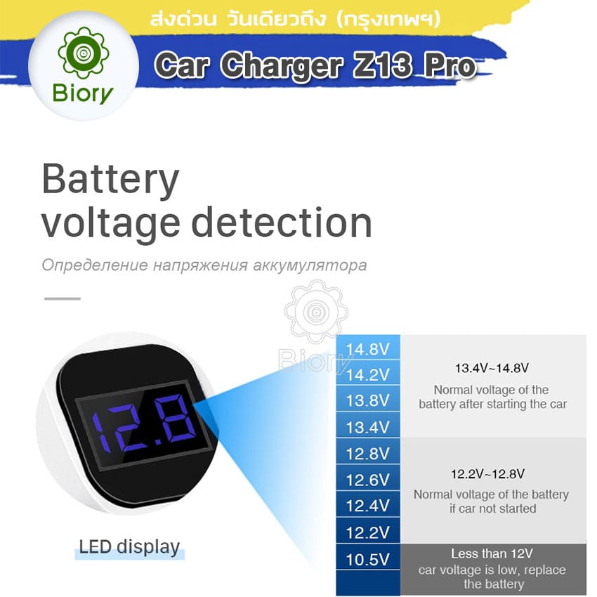 Car Charger Z13 Pro หัวชาร์จในรถยนต์ DC 12V~24V Dual USB แสดงผลแบบ ...