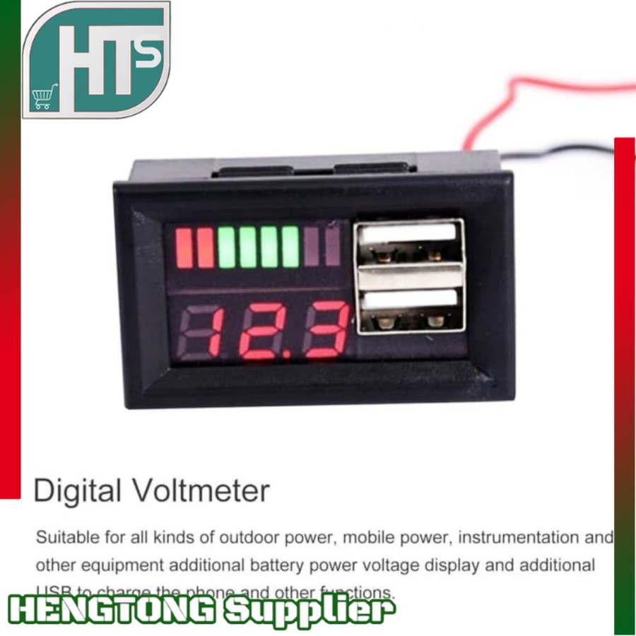 12V Panel Indikator 2 USB Charger 3 in1 Volt Meter Digital Baterai Level Aki Cas ACCU Motor ...