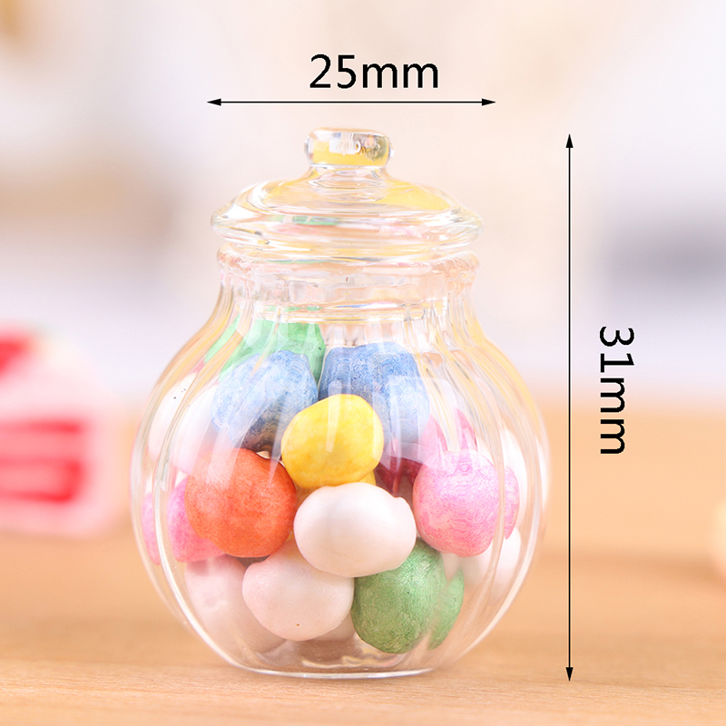1:12 Dollhouse Miniature Round Glass Bottle Candy Jar Mini Candy Bottle ...