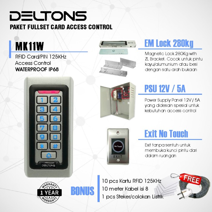 DOOR ACCESS CONTROL PAKET PIN/CARD DELTONS - 1 PINTU MAGNETIC LOCK ...