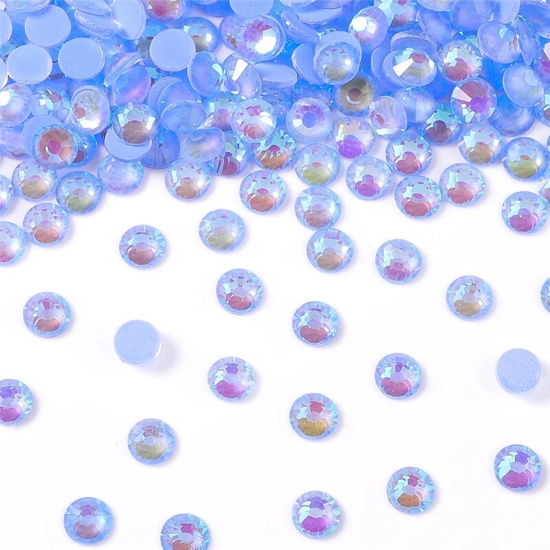 Mocha Shimmer Light Blue AB SS6-SS30 Glass Flatback Rhinestones Glitter Round Glue On Stones for ...