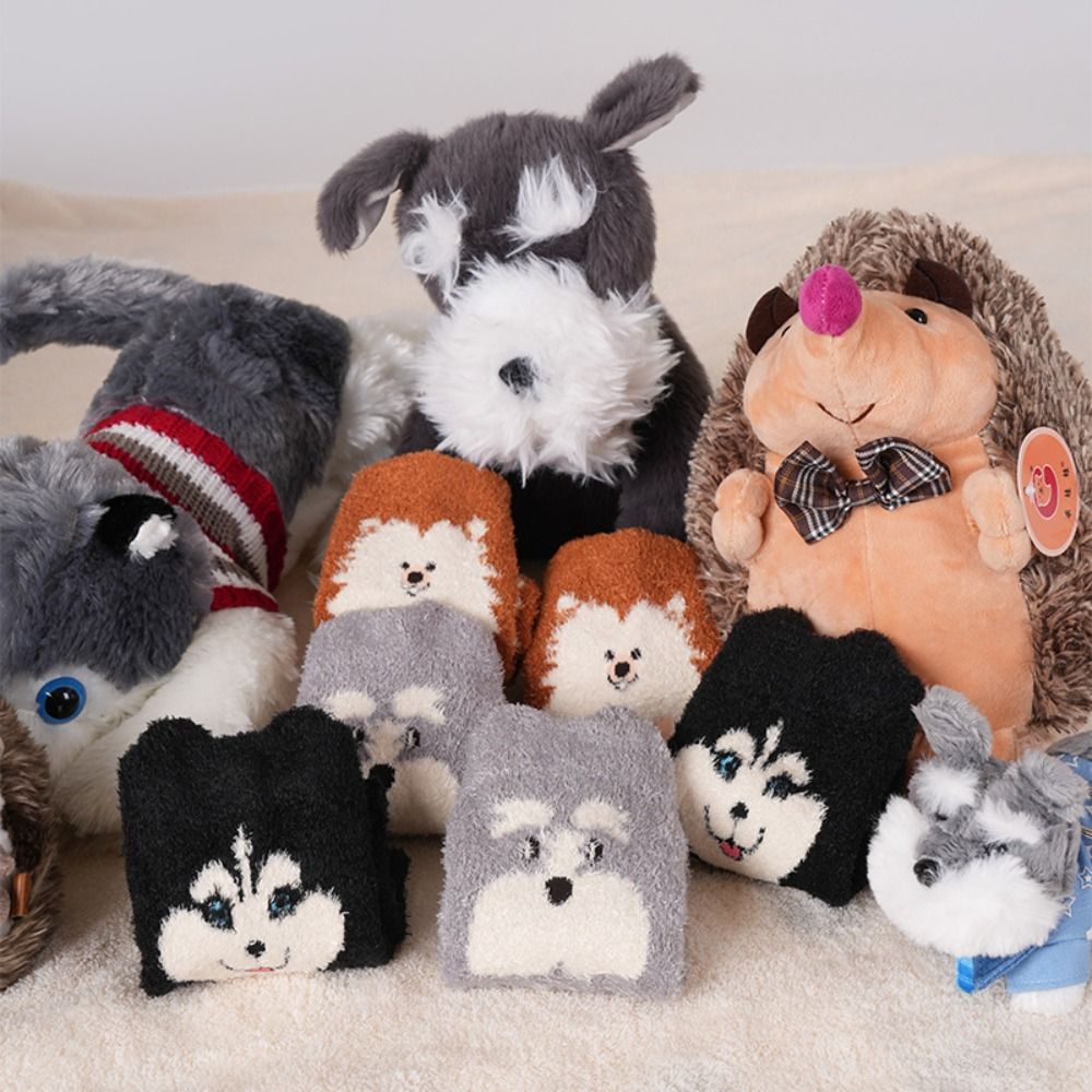 Cute Cartoon Husky Fleece Socks Hedgehog Sweet Sleeping Socks Women ...