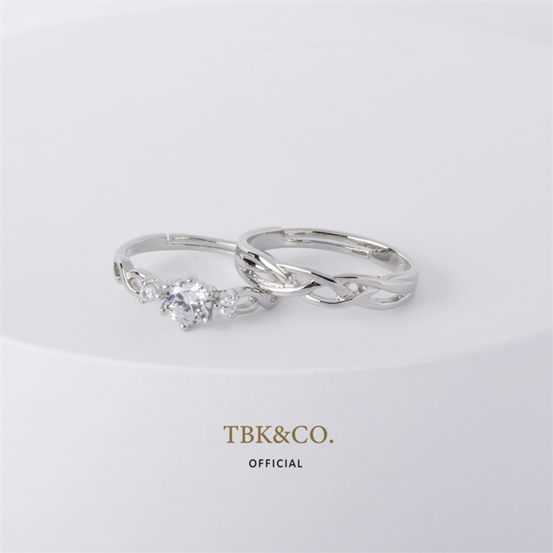 TBK Valentines Premium 18K Platinum Plated Couple Ring Wedding Diamond ...