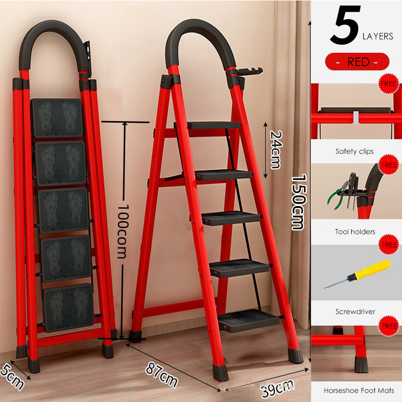 Foldable Ladder Stool Step Compact and Light Ladder 3/4/5/6 Step Ladder ...