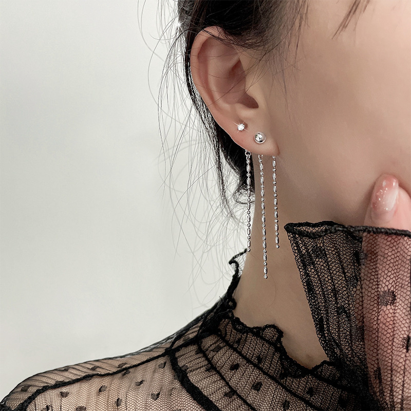 Tassel Wavy Long Earring Wheathead Round Bead Back Pendant Earring ...