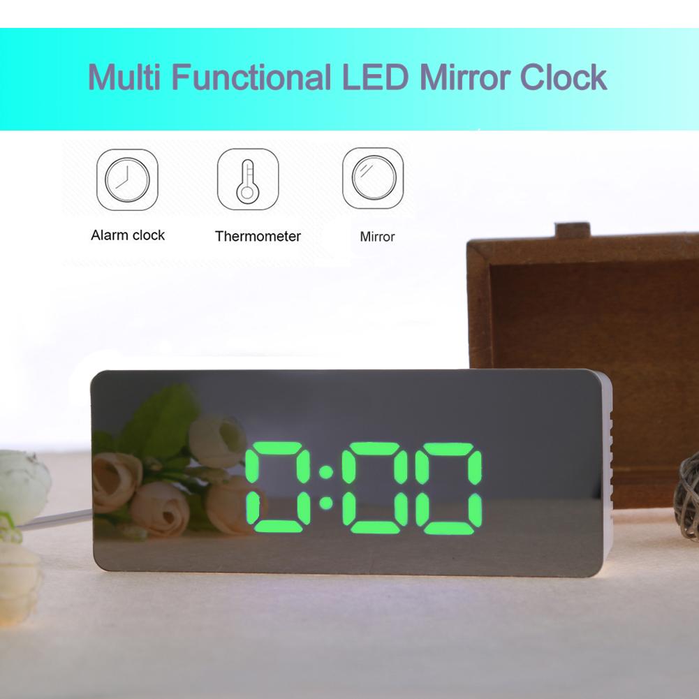 【High-quality】Digital LED Mirror Alarm Clock Desktop Clock Temperature ...