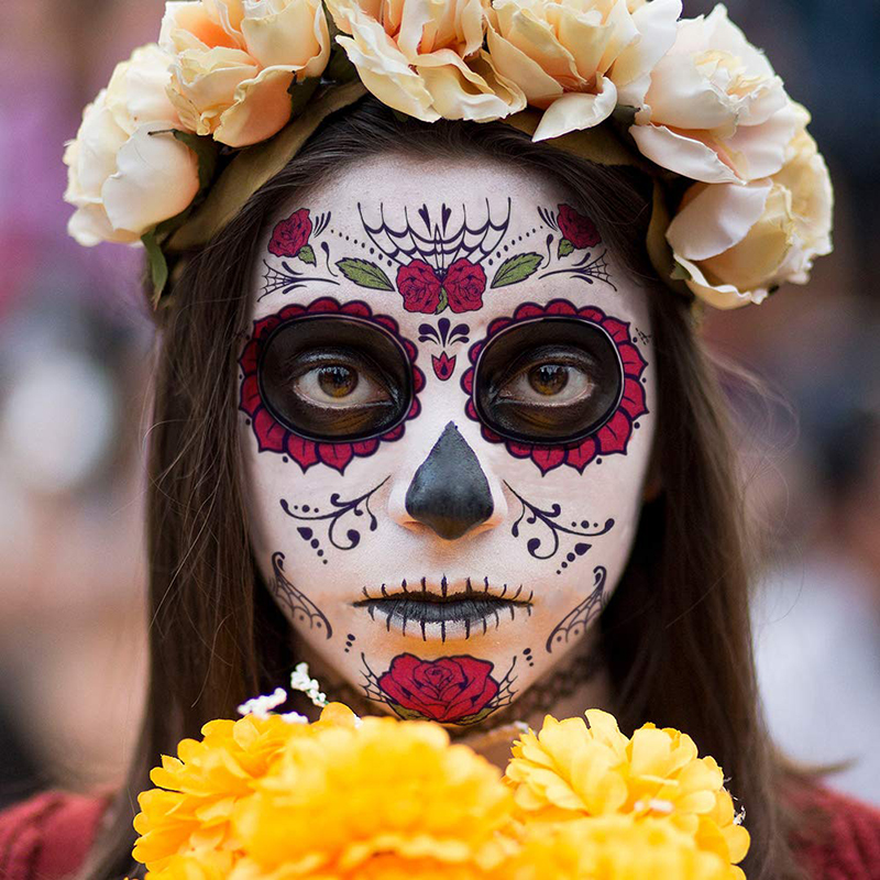 Temporary Face Tattoos, Sheets Floral Day of the Dead Sugar Skull Face ...