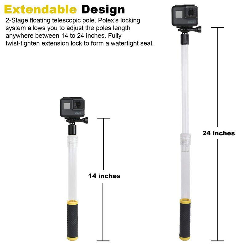 Waterproof Selfie Stick for GoPro Extendable Transparent Floaty Pole ...