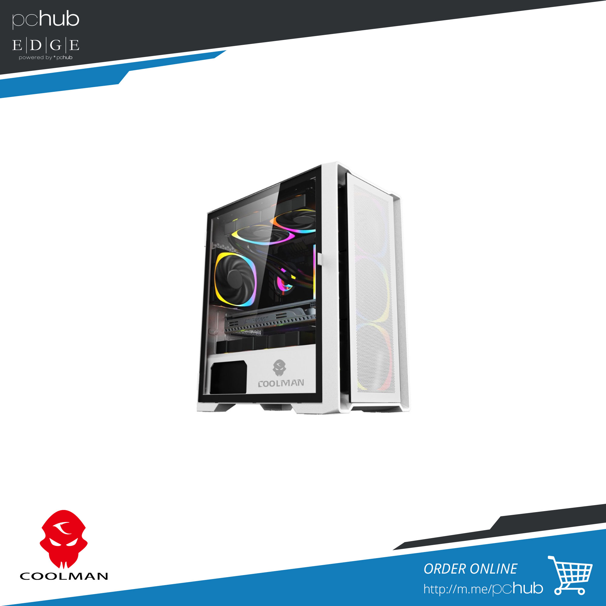 PChub | Coolman Ruby Mesh TG, ATX, white, 3x120mm RGB | Lazada PH