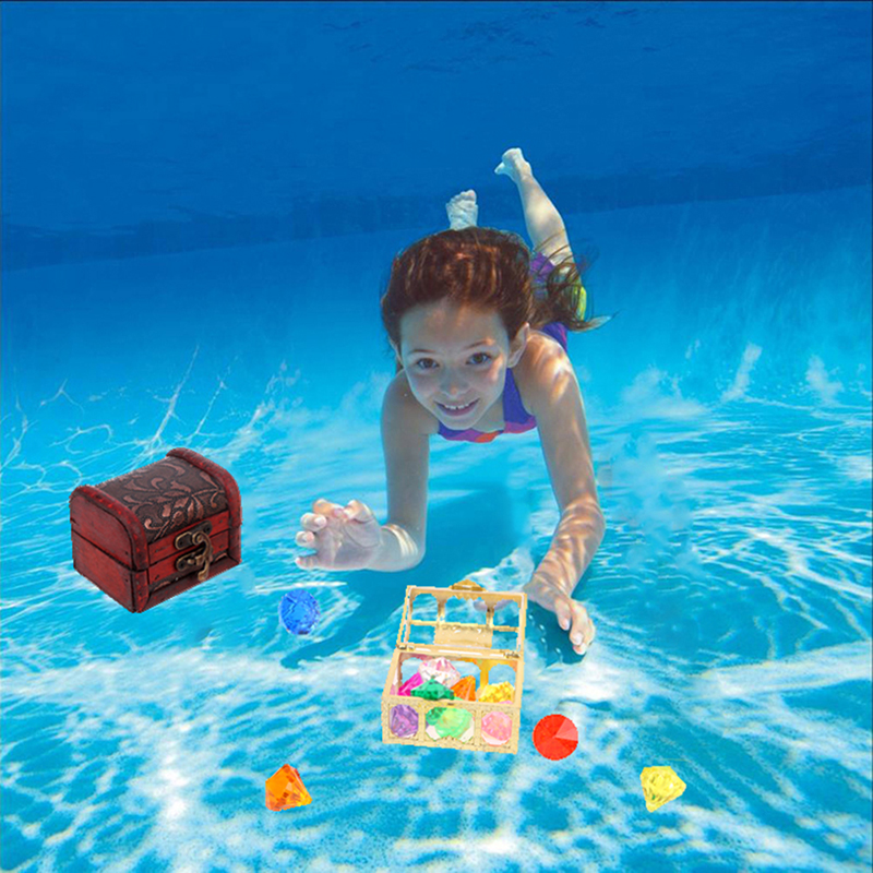 Diving Gem Pool Toy 10 Big Colorful Diamonds with Treasure Pirate Box ...