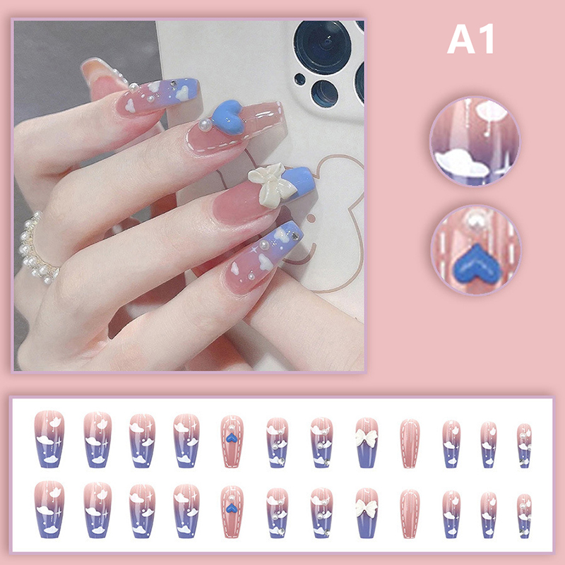 24pcs French False Nails Wearable Waterproof Press On Nail Art Full ...